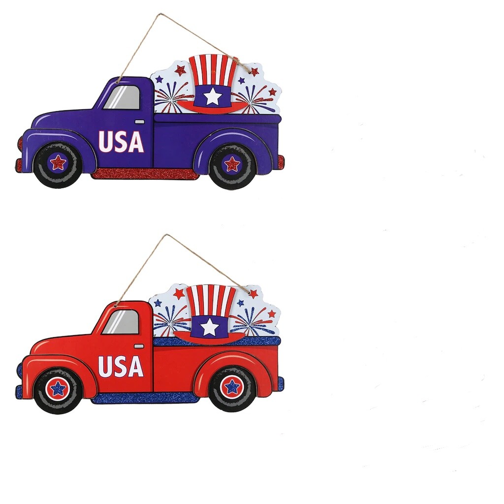4th July Memorial Day Patriotic USA Vintage Truck Red or Blue Outdoor ...