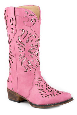 Roper Womens Riley Glitz Pink Faux Leather Cowboy Boots | eBay