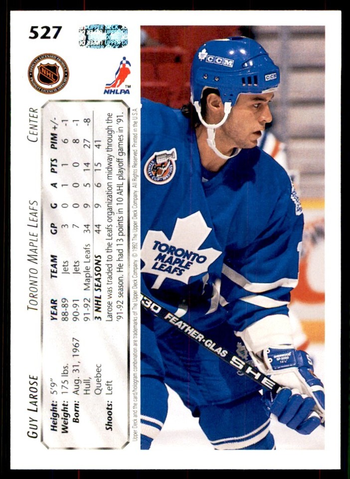 1992-93 Upper Deck Guy Larose . Toronto Maple Leafs #527 | eBay
