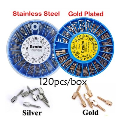 120/240pcs Dental Screw Post Completed Kit Silver/Gold Plated Endo ...