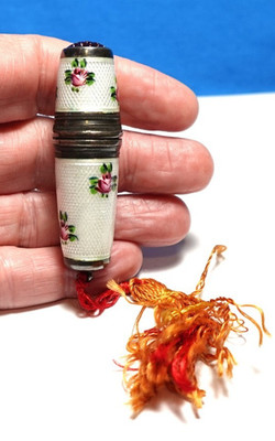 ANTIQUE GUILLOCHE ENAMEL STERLING SILVER SEWING KIT THIMBLE GORGEOUS | eBay
