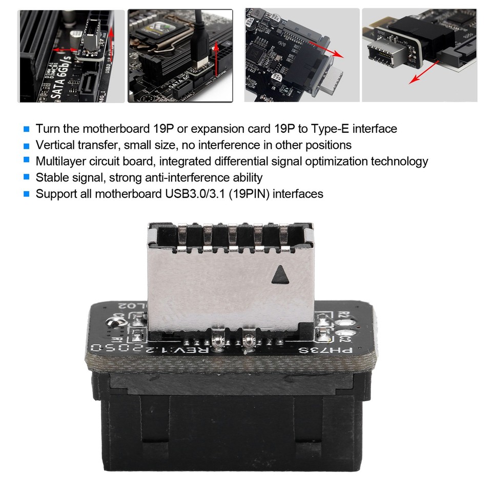Motherboard Front Panel Socket Plugin Port USB3.0 19P/20P To TypeE ...