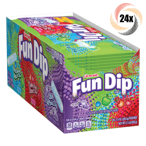 Full Box 24x Packets Lik-m-aid Fun Dip Original Sour Stix & Powder ...