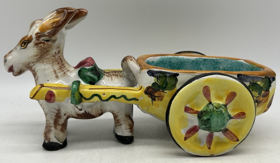 3 Italy Pottery Donkey & Rooster Cart, Fratelli Fanciullacci, Vintage ...