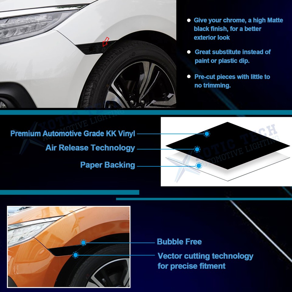 Black Vinyl Side Marker Turn Signal Light Film Decal For Honda Civic ...