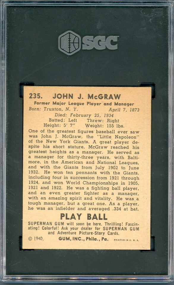 1940 Play Ball John J. McGraw #235 SGC 5 | eBay