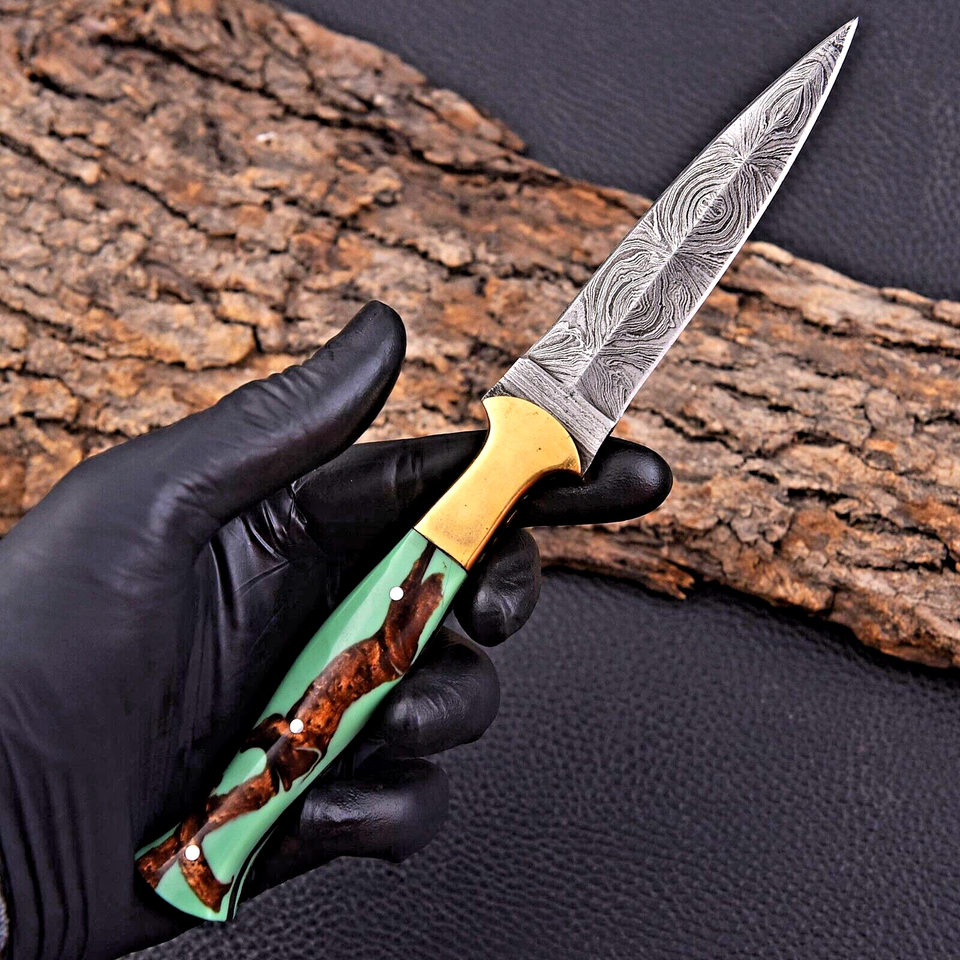 CUSTOM HANDMADE FORGED DAMASCUS STEEL BOOT KNIFE THROWING HUNTING KNIFE ...