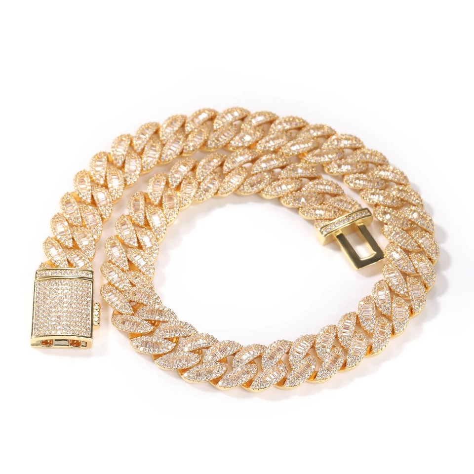 16MM 5AAA+ CZ Ice Out Hop Hip Bling Multicolor Cuban Chain 14k Real ...