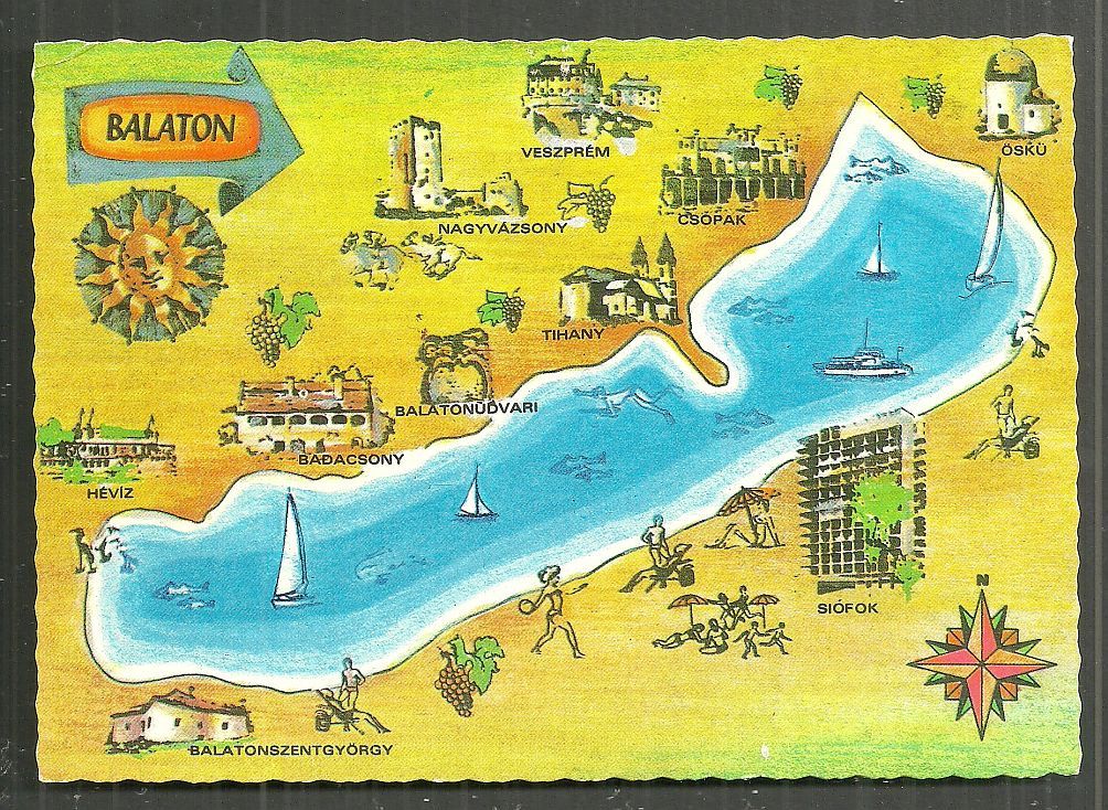 Map postcard Lake Balaton Transdanubia Hungary stamp | eBay