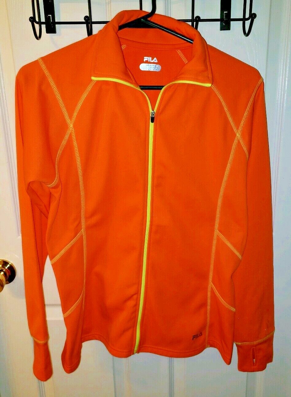 FILA Zip up Track Jacket RN 91175 Orange/Yellow 100% Polyester w/thumb ...