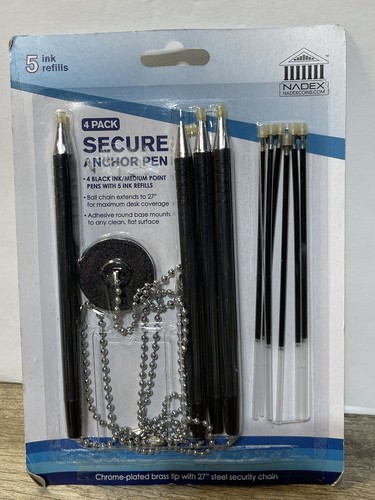 Secure Anchor Pen 4 Black Ink Medium Point Pens w 5 Ink Refills 1 Base ...