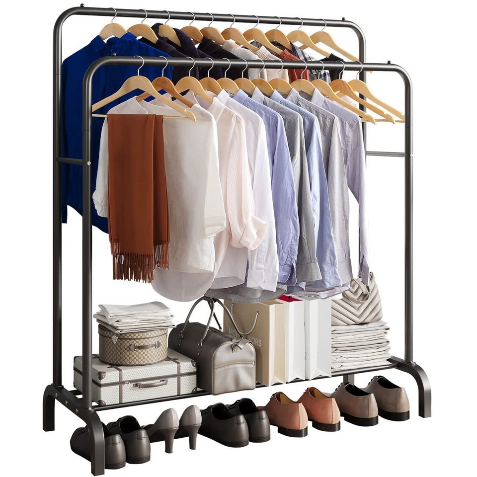 Heavy Duty Commercial Garment Rack 2 Bar Clothing Shelf Clothes Rack ...