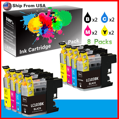 (8PK,2B2C2M2Y) LC103XL LC103 Ink Cartridge for DCP-J132W DCP-J152W MFC ...