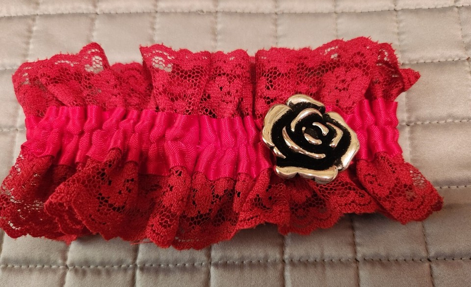 Red Ruffle Garter-with a Rose pin-Wedding Leg Garter-UDC-Southern | eBay