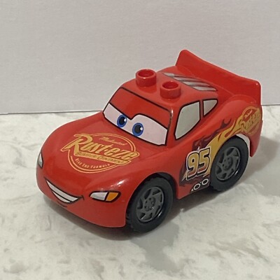 Duplo DISNEY PIXAR CARS LIGHTNING MCQUEEN Red Racecar #95 Silver Wheels ...