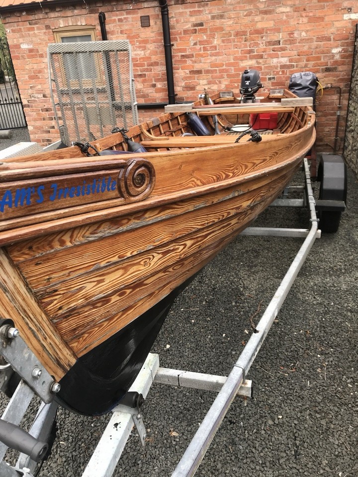 Wooden Clinker Built Boat With 4hp Outboard Motor And Trailer | eBay UK