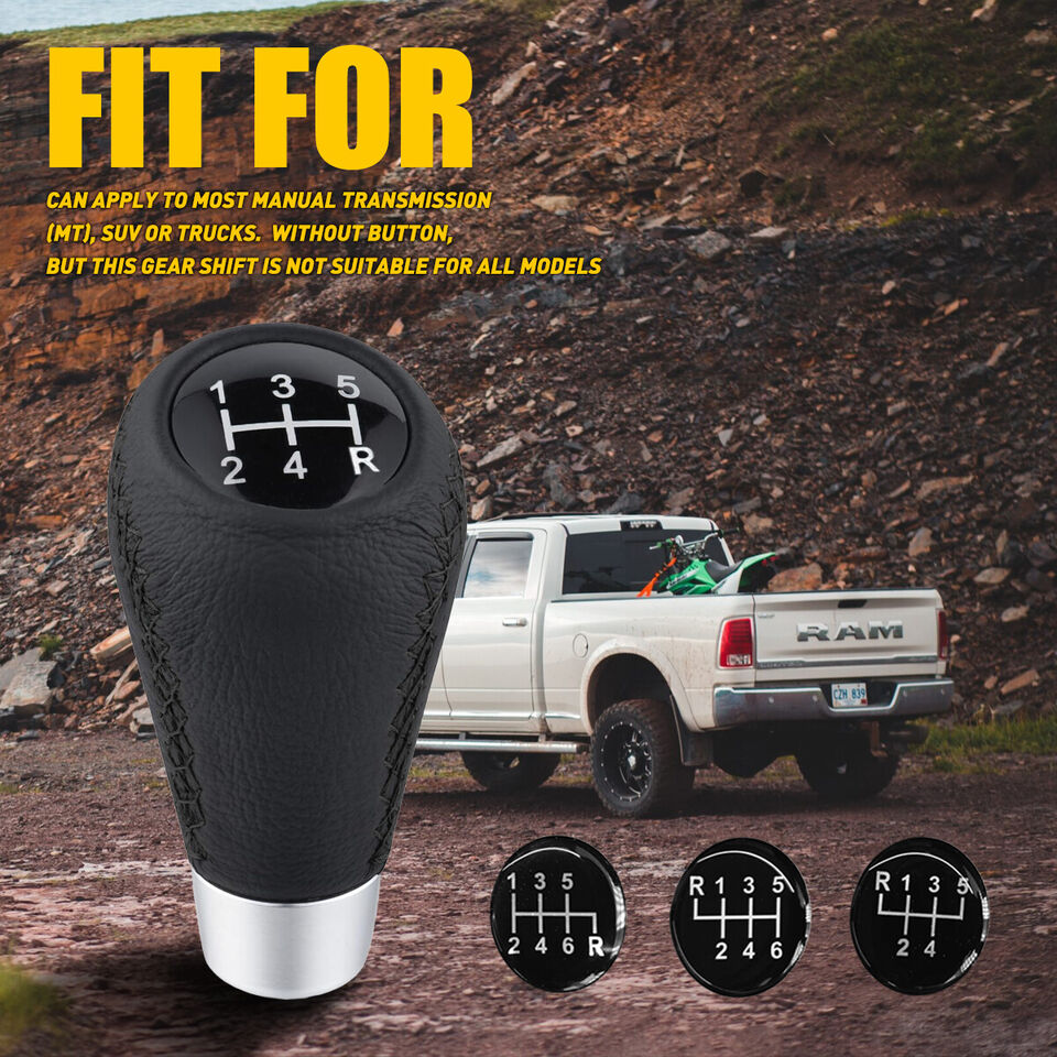 Black Leather 5 Speed Manual Car Gear Stick Shifter Shift Knob Lever ...
