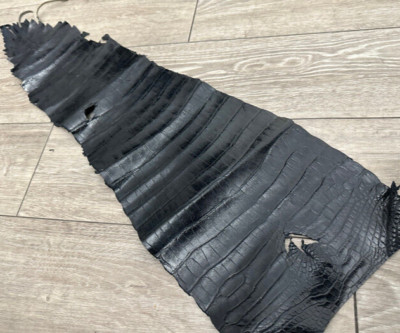 Black Genuine Alligator Tail Hide Leather Skin Piece Scrap Gator Croc ...