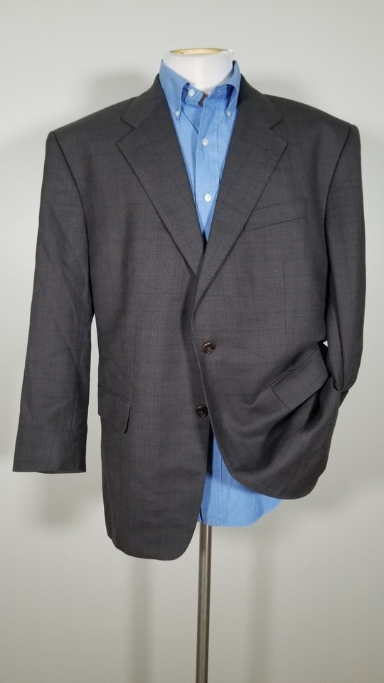 Scabal bespoke 46S 46R Wool Widowpane Check Brown Blue Blazer Jacket ...