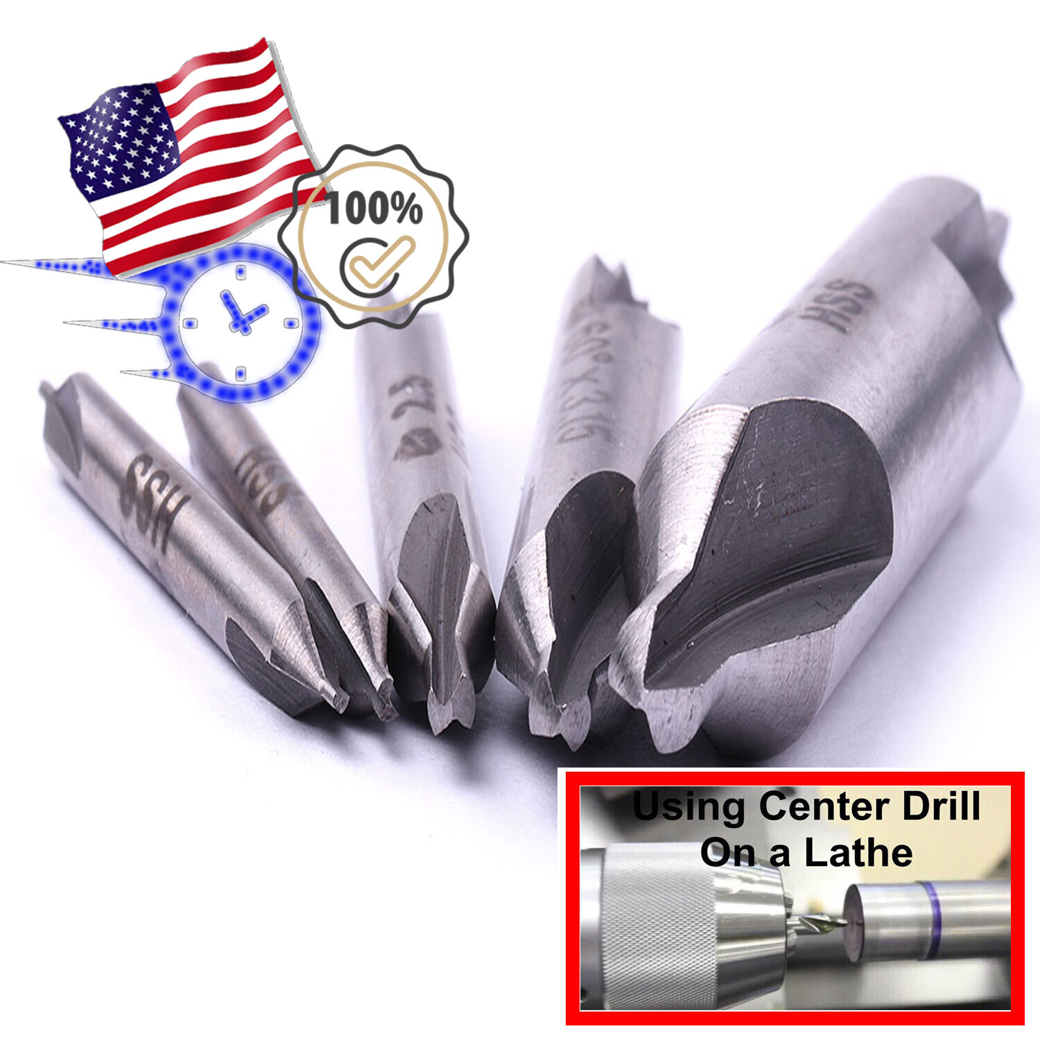 5Pcs High Speed Steel Drill Point Countersinks Center Set w/ Both Ends ...