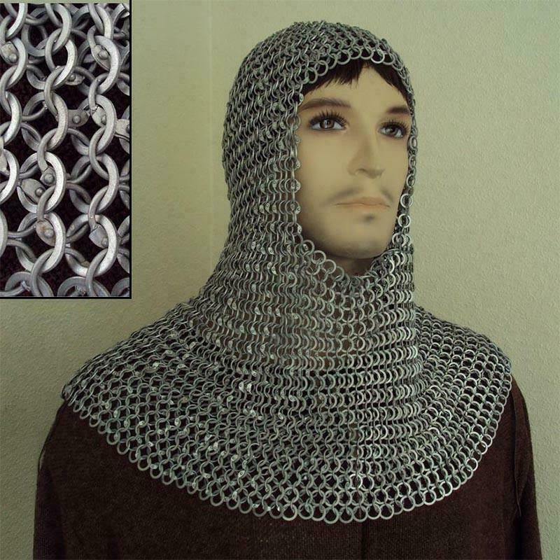 Medieval Coif Aluminium Chain Mail Armor Riveted Flat Washer Chainmail ...