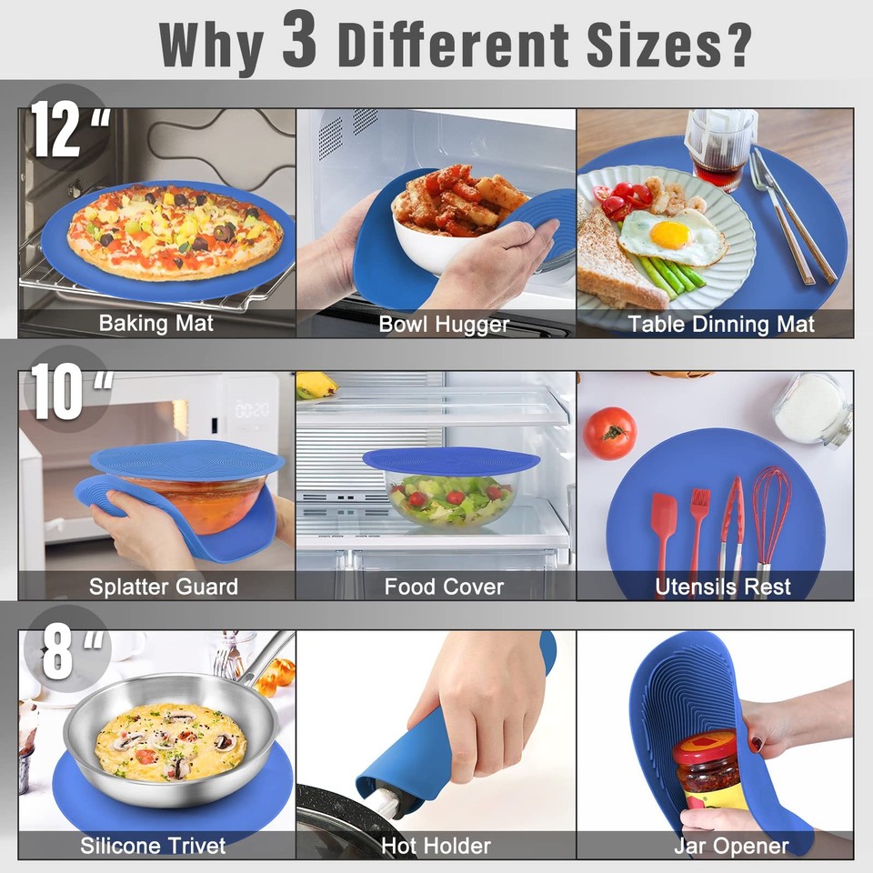 12 10 8 Inch Multi-use Microwave Mat, Trivet, Pot Holders, Drying ...