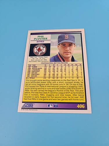 1992 Score Phil Plantier #406 Rookie Prospect Boston Red Sox Baseball ...