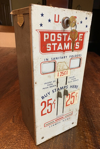 Vintage USPS US Mail Postage Stamp Machine Dispenser Coin 25/25 Cent ...