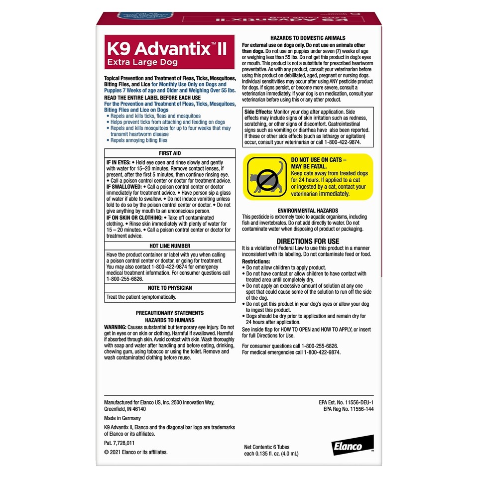 K9 Advantix II XL Dog Vet-Recommended Flea, Tick & Mosquito Treatment ...