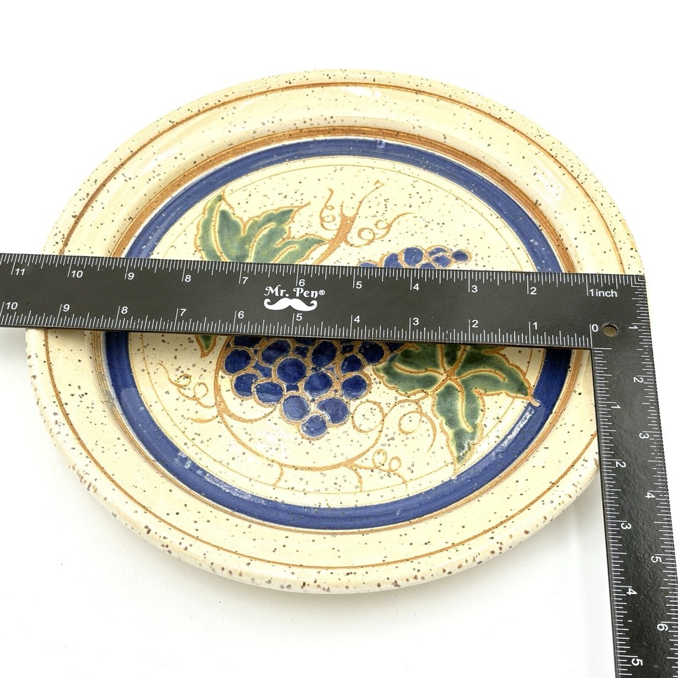 Set 4 Studio Pottery Dinner Plates Speckled Grapes Vineyard Artist ...