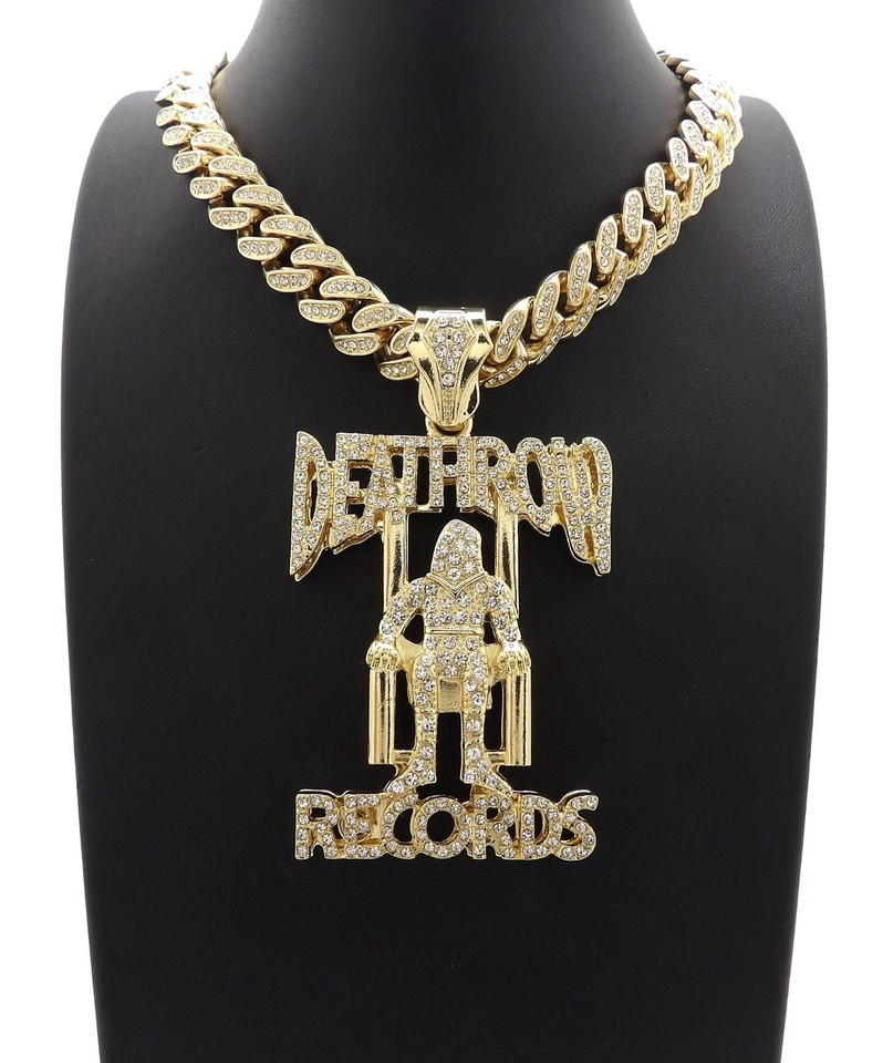 ICED TUPAC DEATH ROW PENDANT CUBAN LINK CHAIN NECKLACE GOLD HIP HOP ...