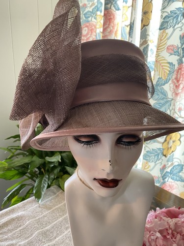 Fine Milinery August Accessories Taupe BucketStyle/straw Bow Satin Band ...