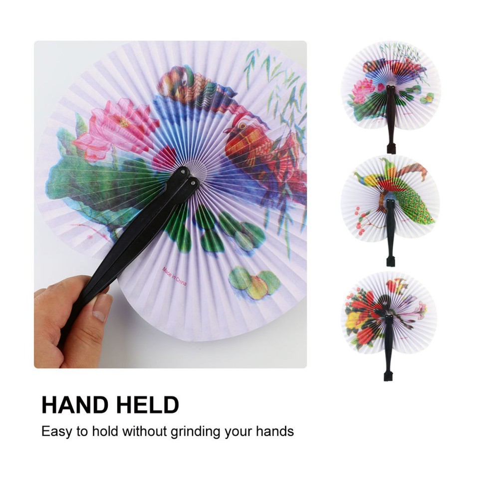 Handheld Paper Fan Round Shaped Folding Room Decorations Fans Women's ...