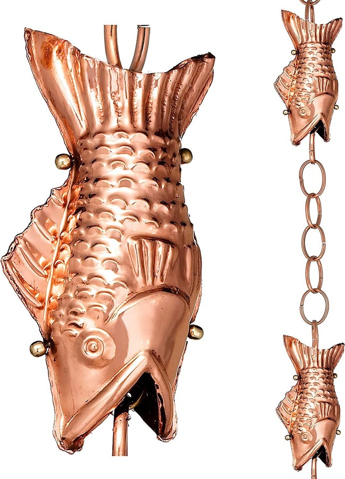 8.5' Polished Copper Big Fish Rain Chain | eBay