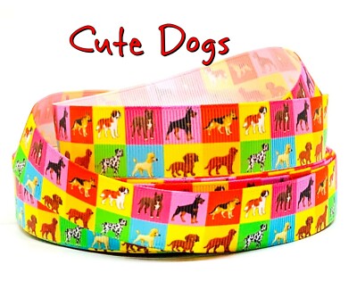 Cute Dogs grosgrain ribbon 22mm Cartoon ribbon Hairbows Cute ribbon ...