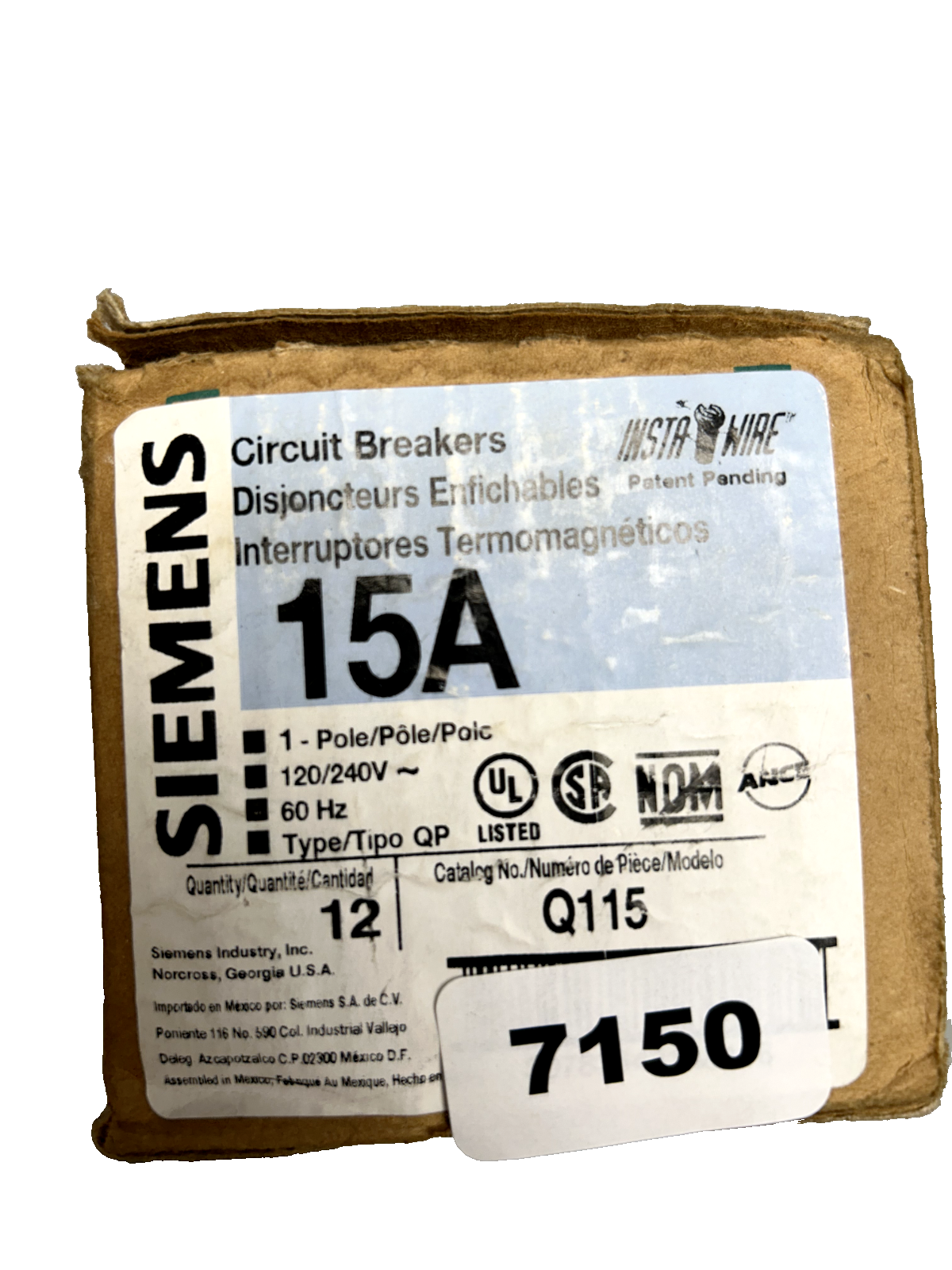 Siemens Q115 Circuit Breakers, 15A, 1Pole, 240V, 60Hz/ Pack of 12 | eBay