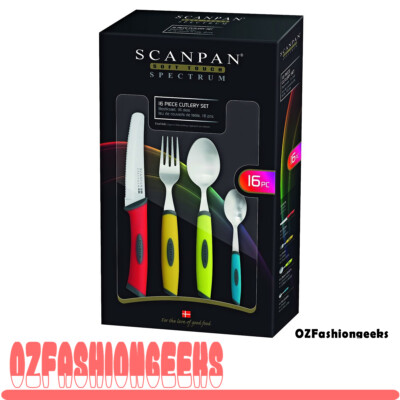 Scanpan SPECTRUM CUTLERY SET Fork Knife Spoon COLOUR 16PC SCANPAN PACK ...