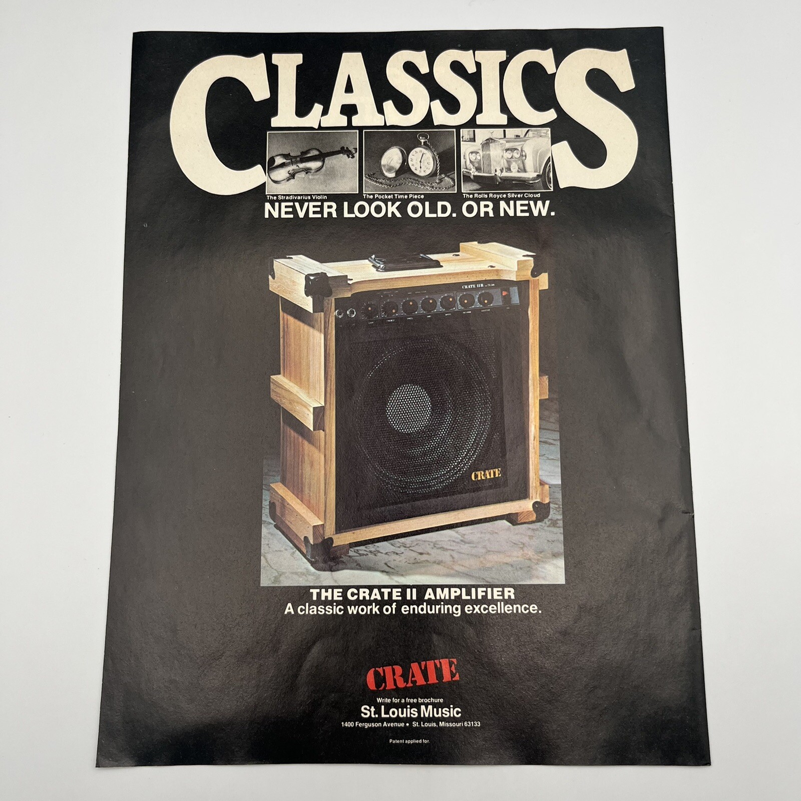 CRATE II Amps 1980 Vintage Print Ad 8"x11" Classics never look old or ...