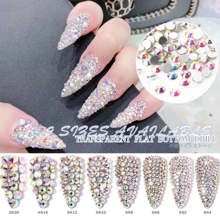 1440pcs Crystal Nail Art Rhinestones FlatBack Glitter Diamond 3D Tips ...
