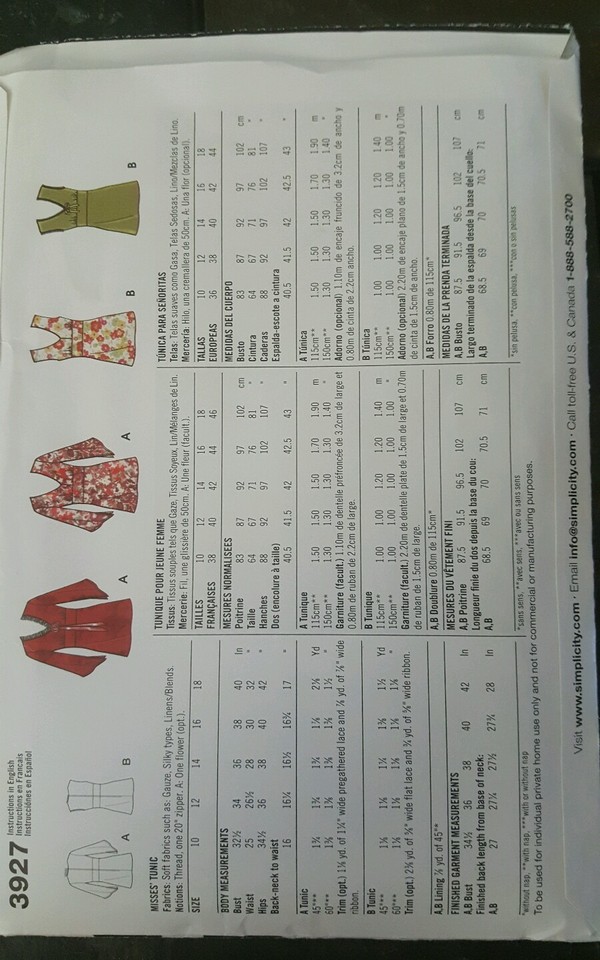 Simplicity Its So Easy 3927 Tunic Top Size 10-18 Misses Sewing Pattern ...