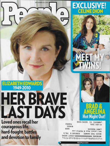 People Magazine Dec 20, 2010 Elizabeth Edwards Celine Dion Angelina ...