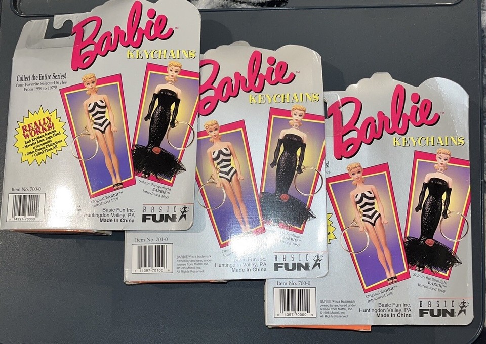 3 Vintage Rare 1995 Barbie Keychains Blonde & Brunette Swimsuit & Solo ...