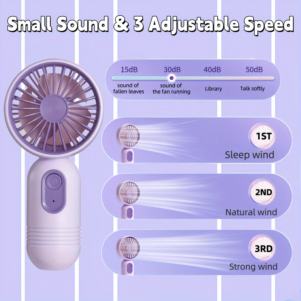 Mini Portable Fan, Handheld Small Fan, USB Charging, 3-Speed Handheld ...