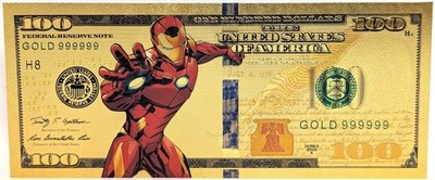 $100 Iron Man Marvel Comics Novelty 24K Gold Foil Plated Note Bill ...
