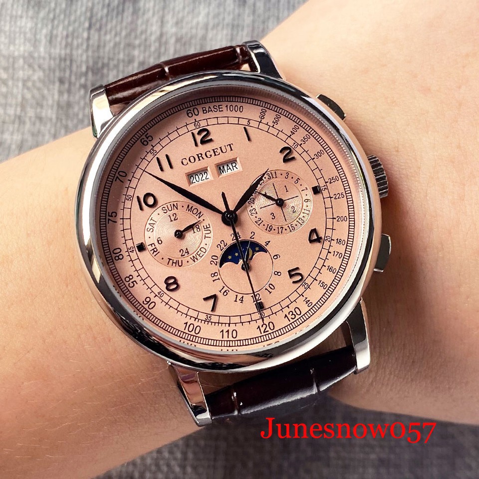 Corgeut Men Watch Rose Gold ST1655 Movement Automatic Month Week Year ...
