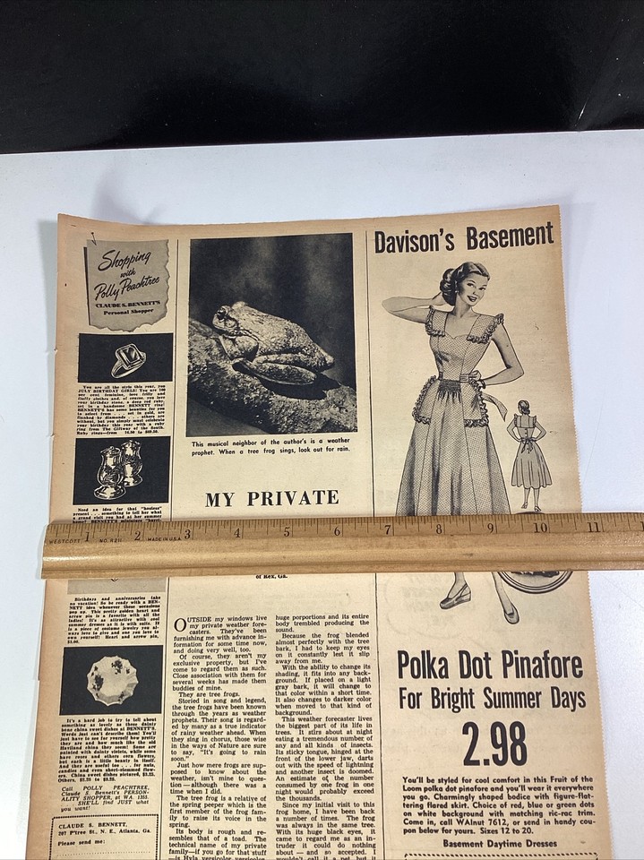 Atlanta GA Print Ad 1948 AJC Tree Frog Paul Runge Rex Bennett Diamond ...