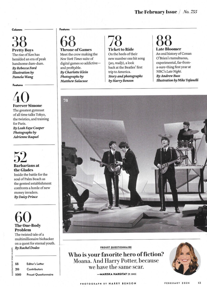 Vanity Fair Magazine Simone Biles Conan O'Brien Old Palm Beach Beatles ...