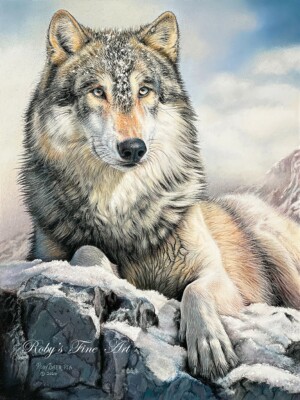 Timber Wolf Art Print 5"x7" Giclee "On The Ledge" by Pastel Artist Roby ...