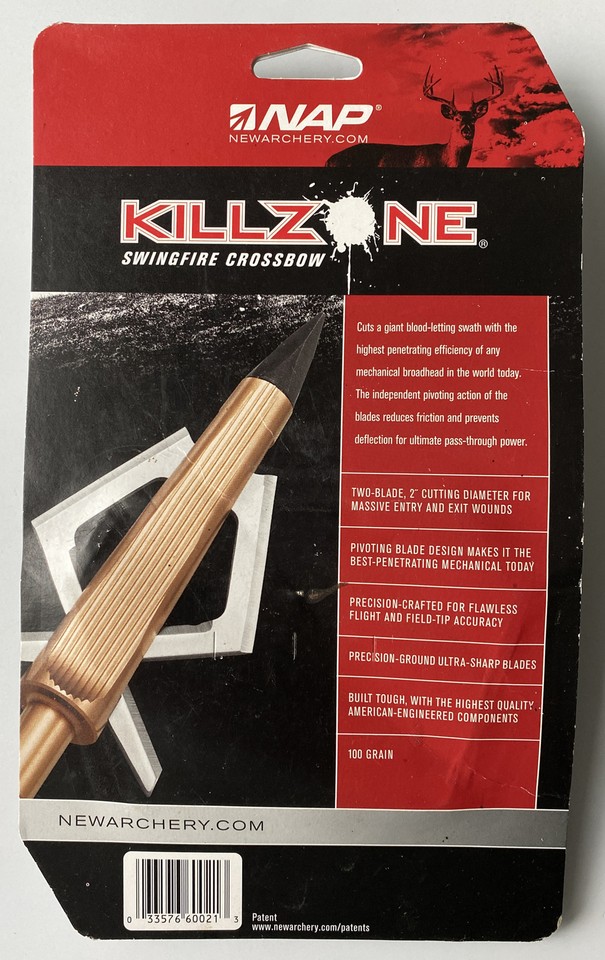 NAP New Archery Killzone Crossbow 100 Grain 2” Mechanical Broadheads ...