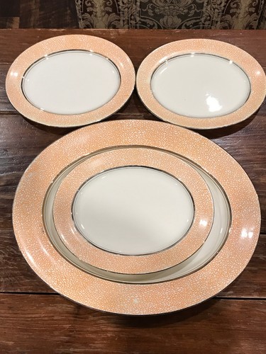 4 TAMS WARE JOHN TAMS LTD ENGLAND ORANGE ART DECO PLATTERS 18X15” CROWN ...